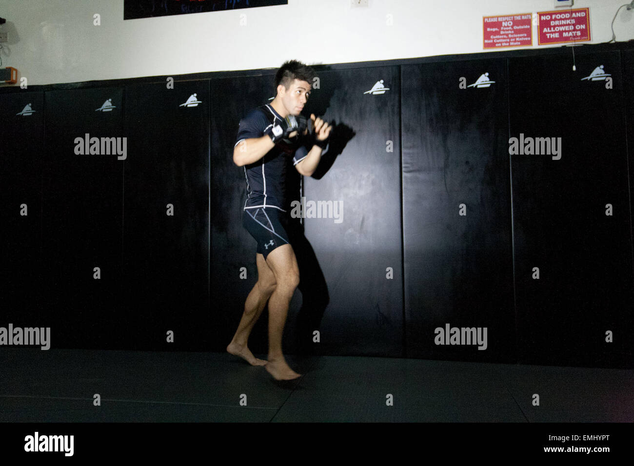 Mark 'Mugen" Striegl shows his fighting stance during his open workout ...