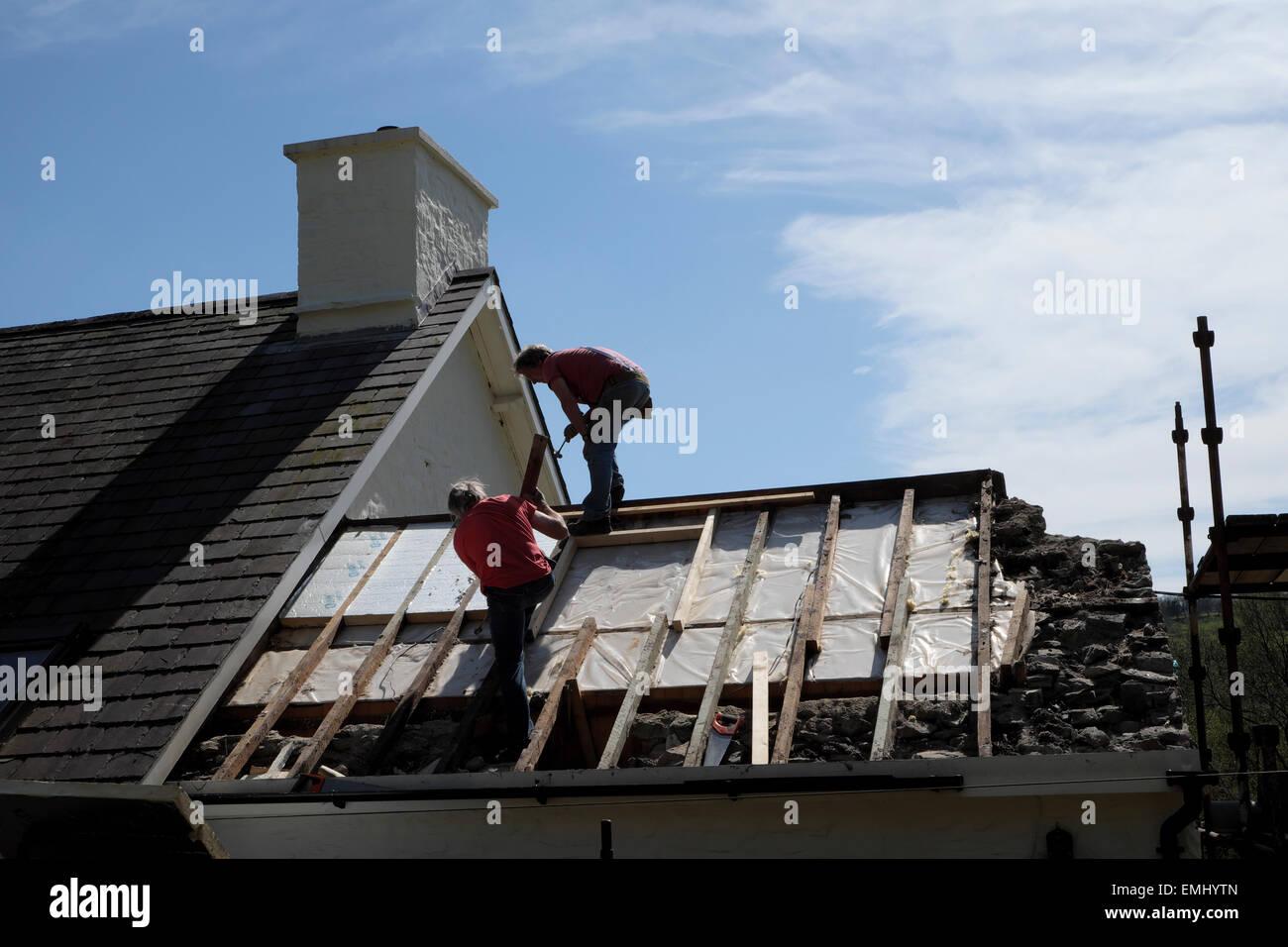 Carmarthenshire, Wales, UK. 20th April 2015. Builders Brian White and ...