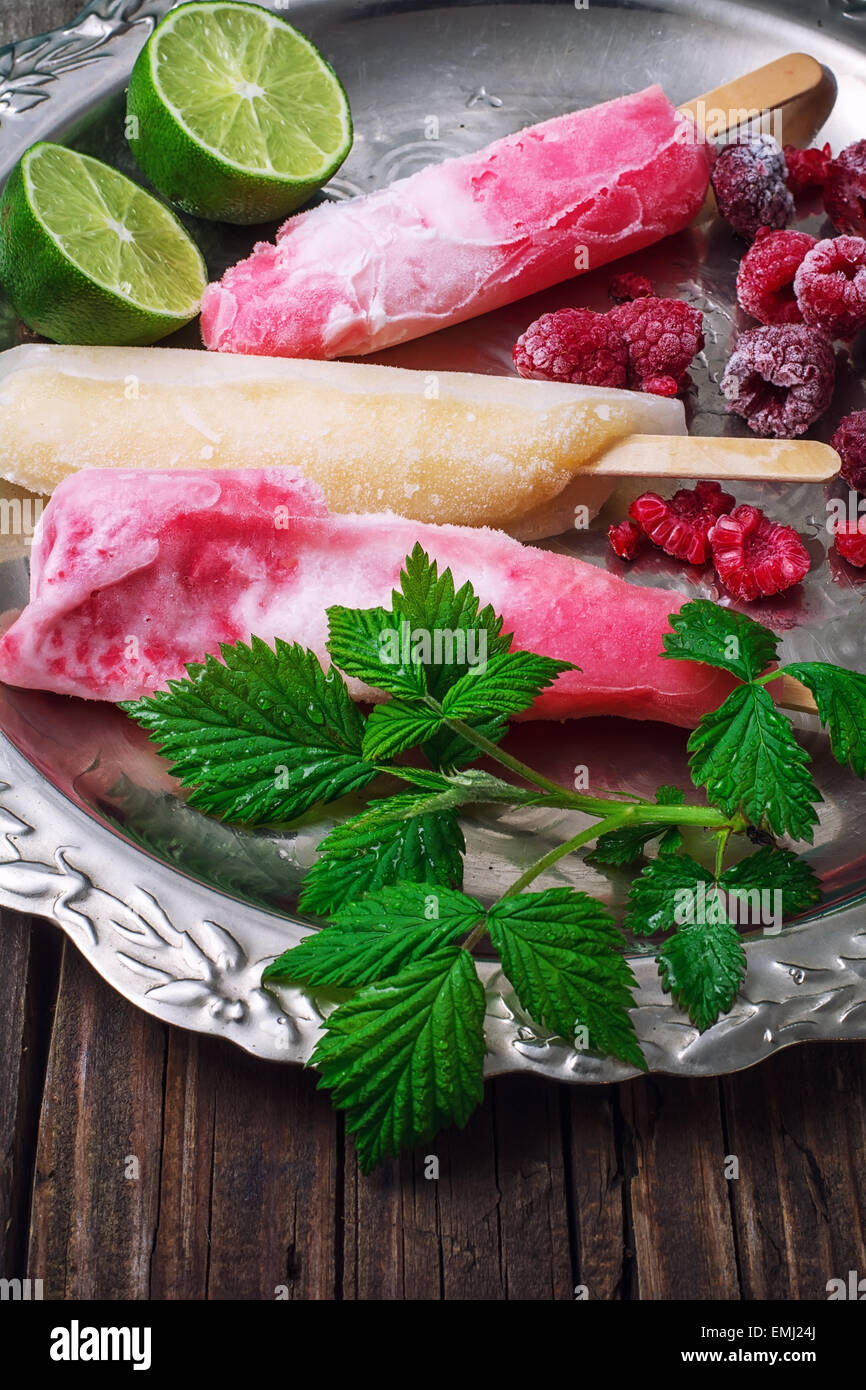 raspberry ice cream with old tray Stock Photo - Alamy