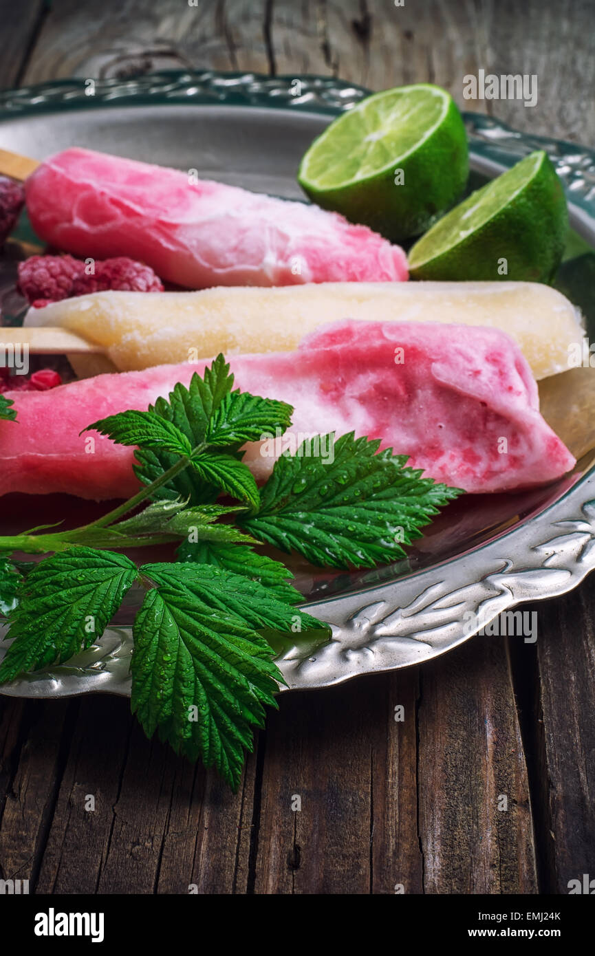 raspberry ice cream with old tray Stock Photo - Alamy