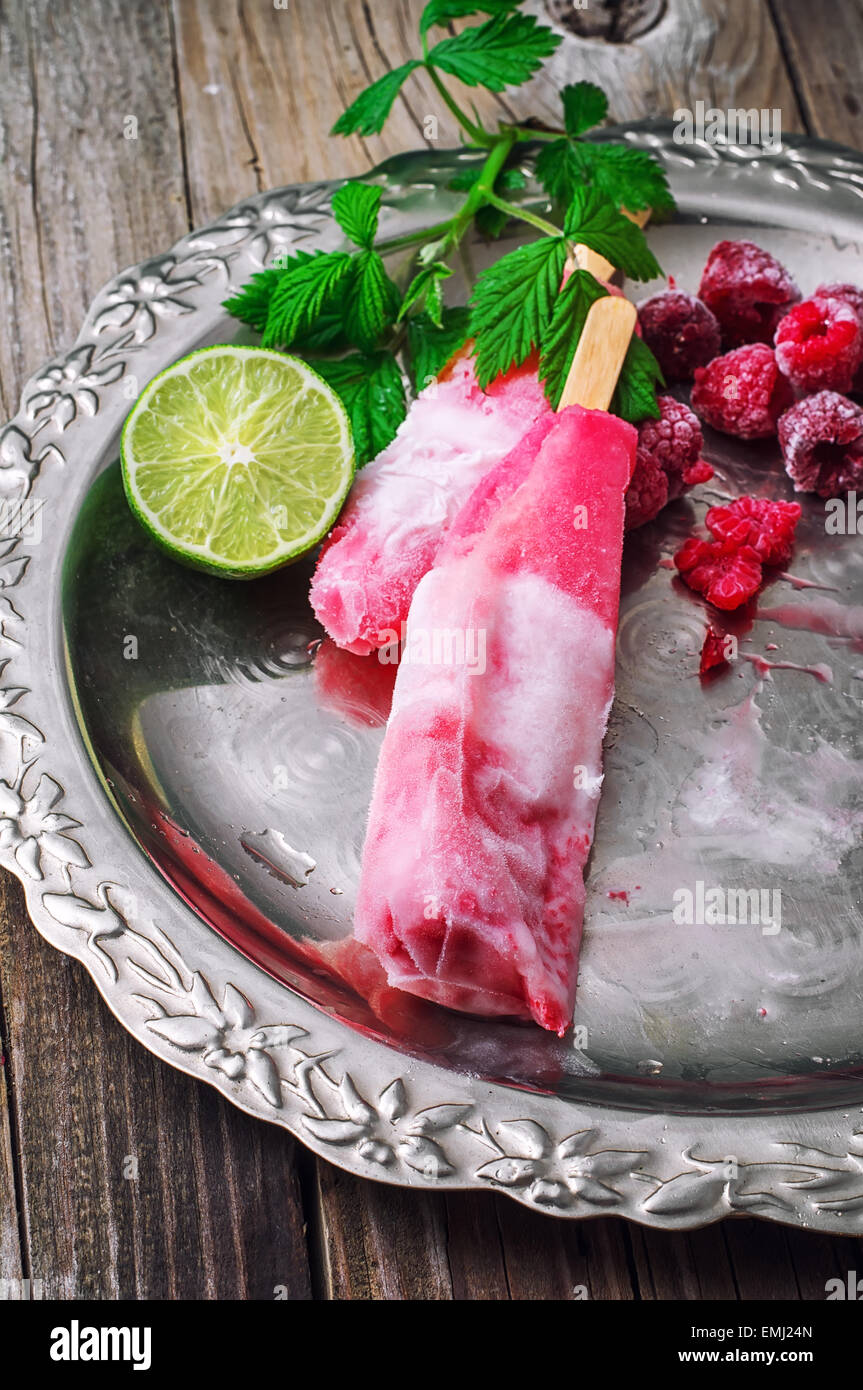 raspberry ice cream with old tray Stock Photo - Alamy