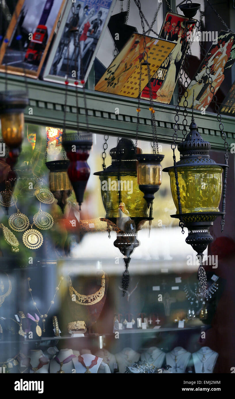 Souvenirs placed in front of Turkish stores, photographed on 20 April ...