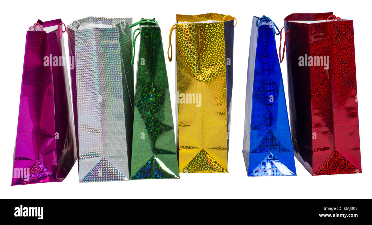 Six Colourful paper shopping bags Stock Photo - Alamy