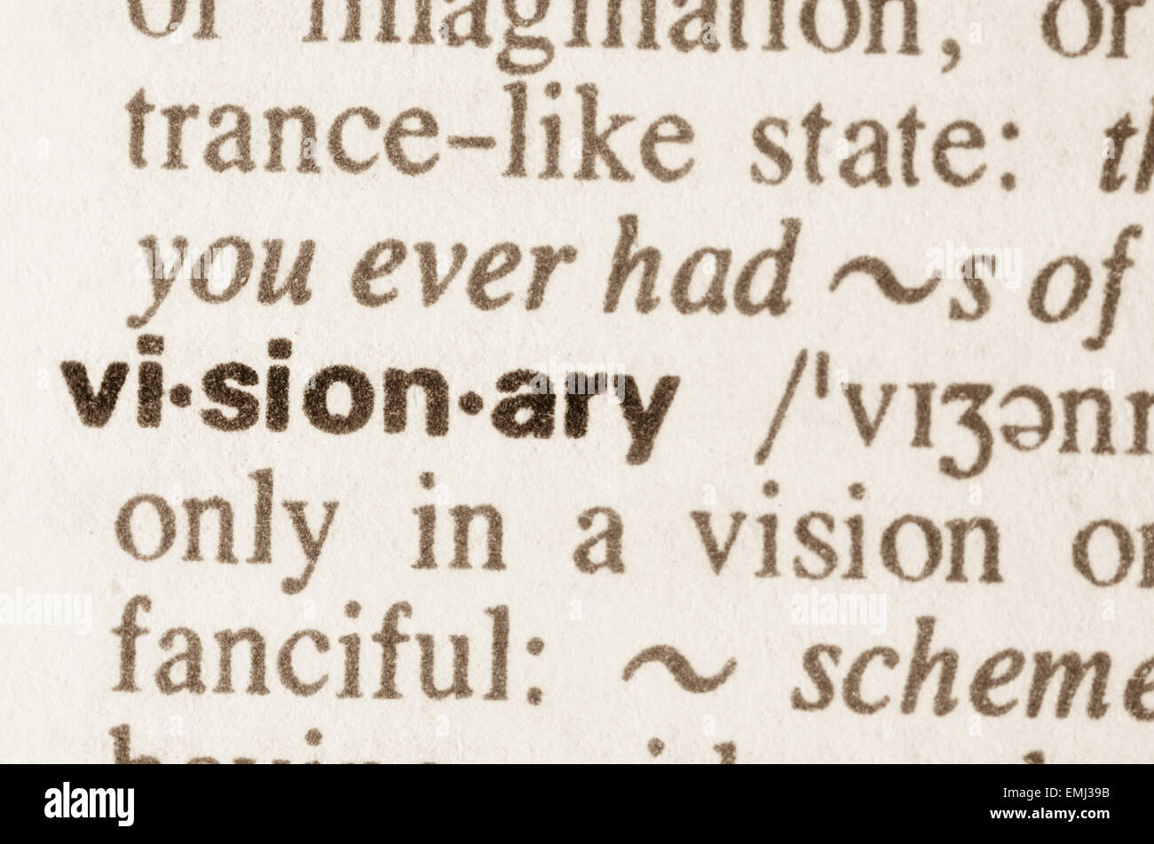 Definition of word visionary in dictionary Stock Photo - Alamy