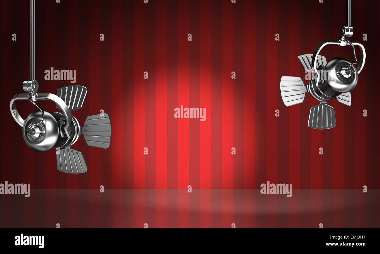 Spotlights illuminate the red scene. 3D render Stock Photo - Alamy