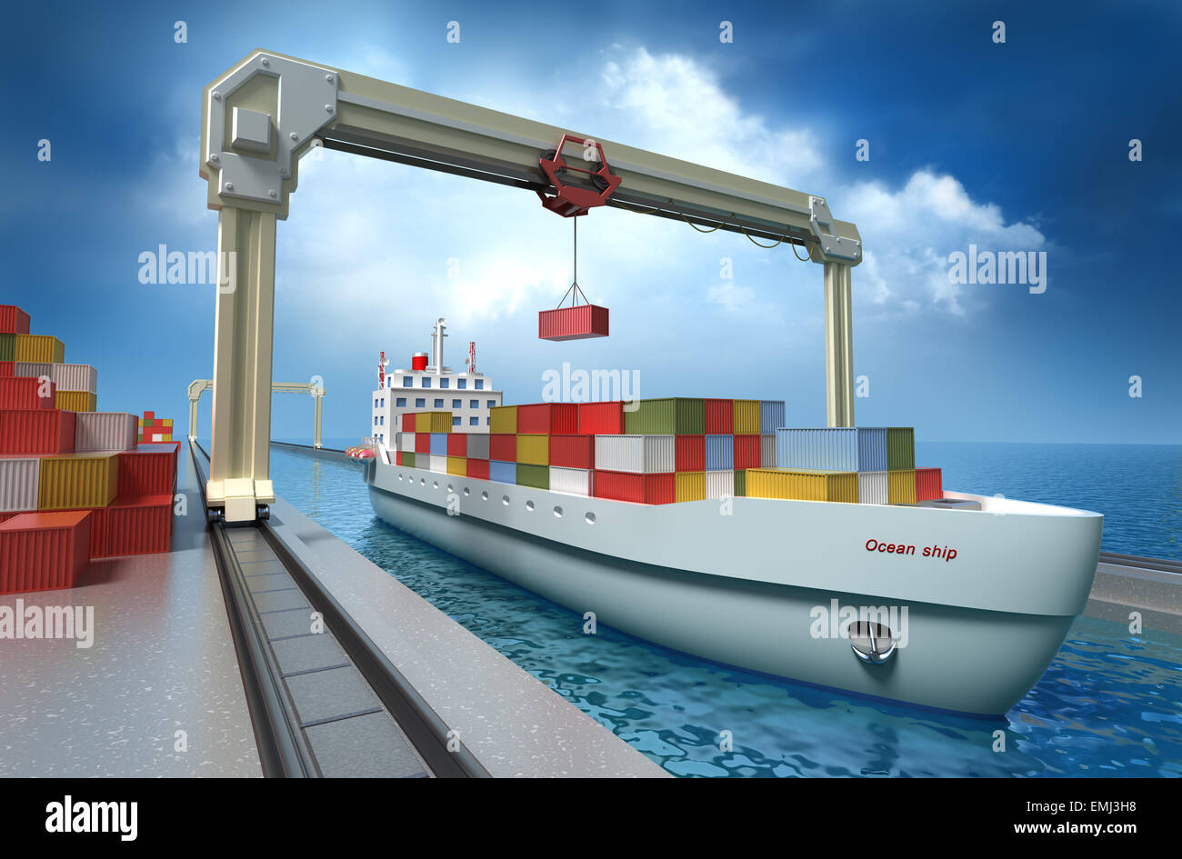 Crane lifting cargo container and loading the ship. My Own Design Stock ...