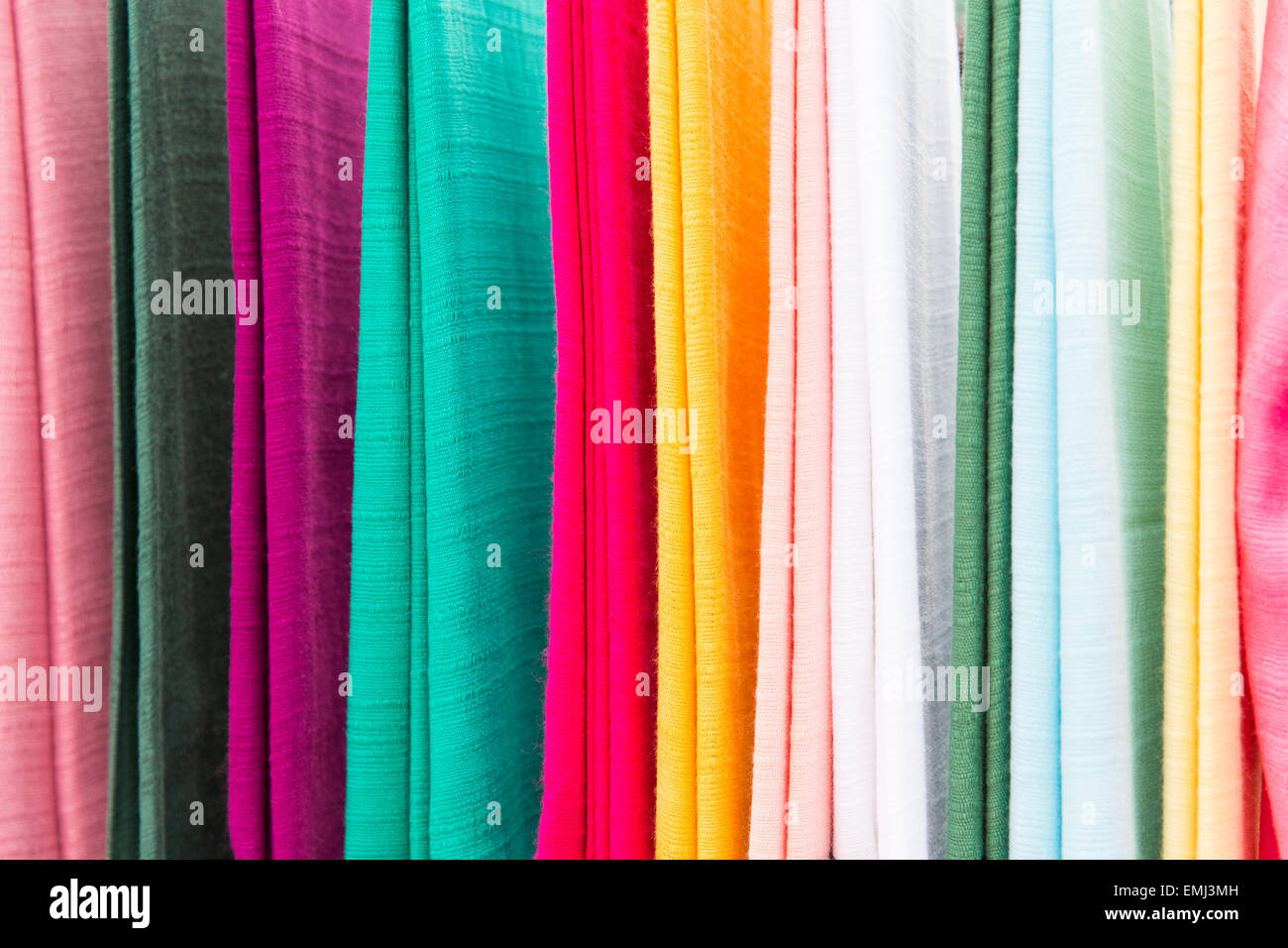 colorful textile at asian street market Stock Photo - Alamy