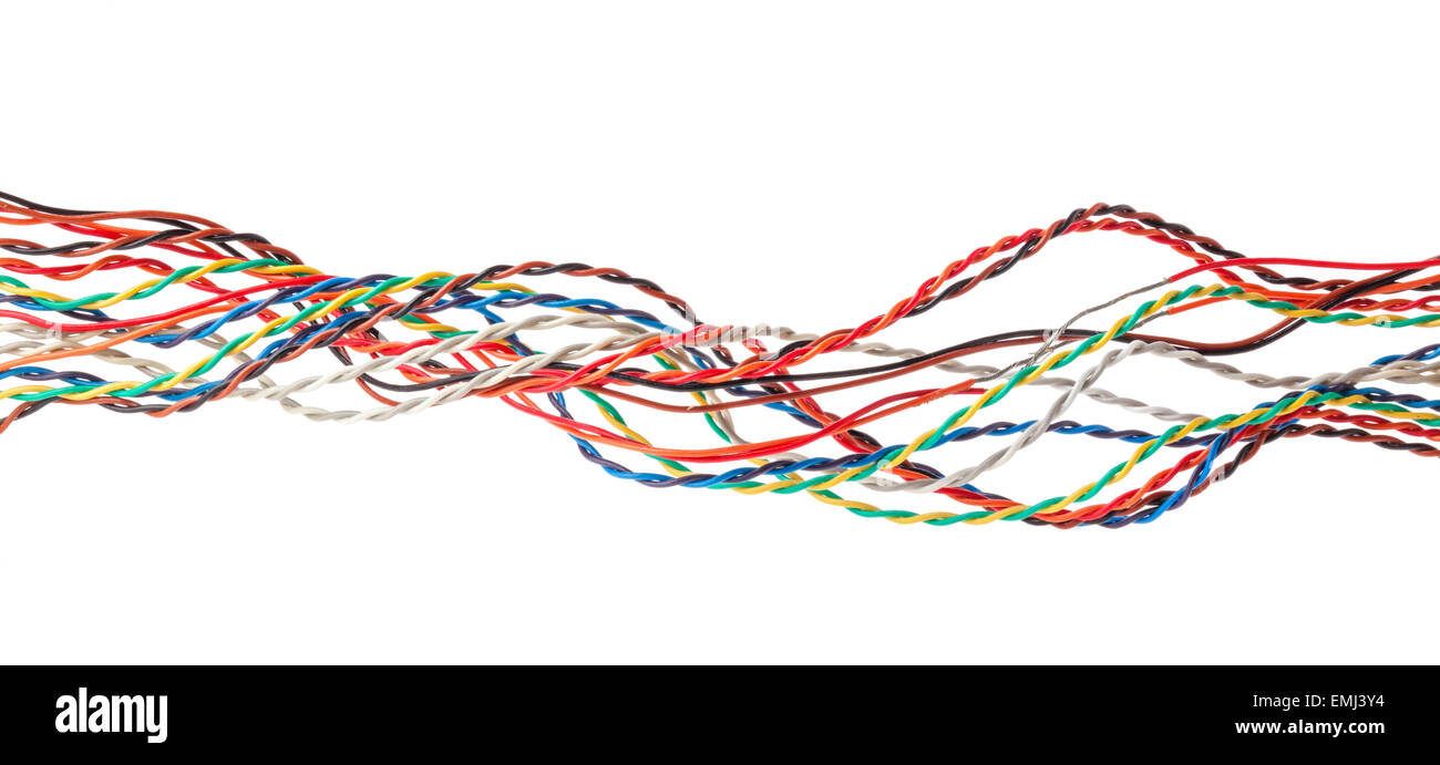 Multicolored cable isolated on white background Stock Photo - Alamy