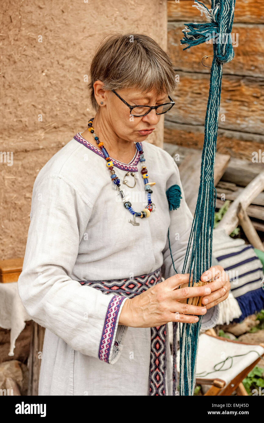 Weaving workshop in Jomsborg Vikings Hird fortress, Warsaw, Poland ...