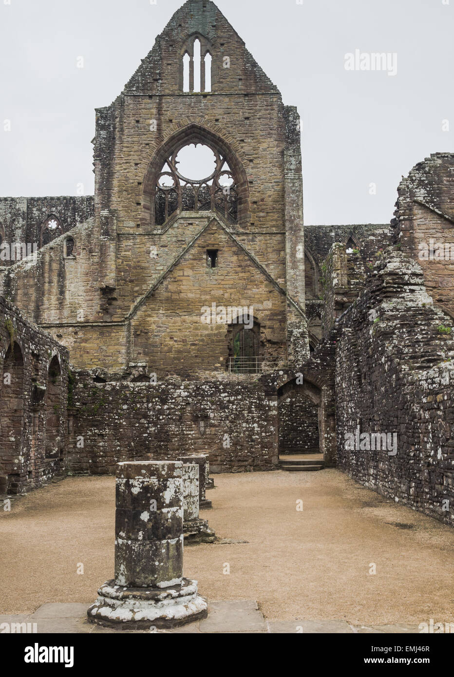 View inside the ruins of Tintern Abbey in Wales on the banks of the ...