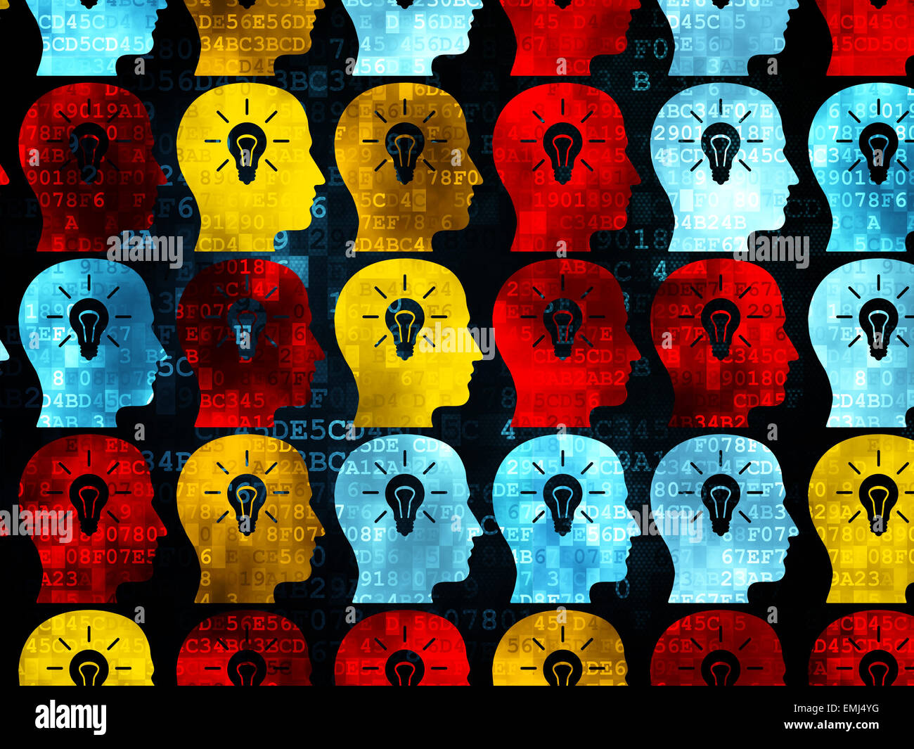 Data concept: Head With Light Bulb icons on Digital background Stock ...