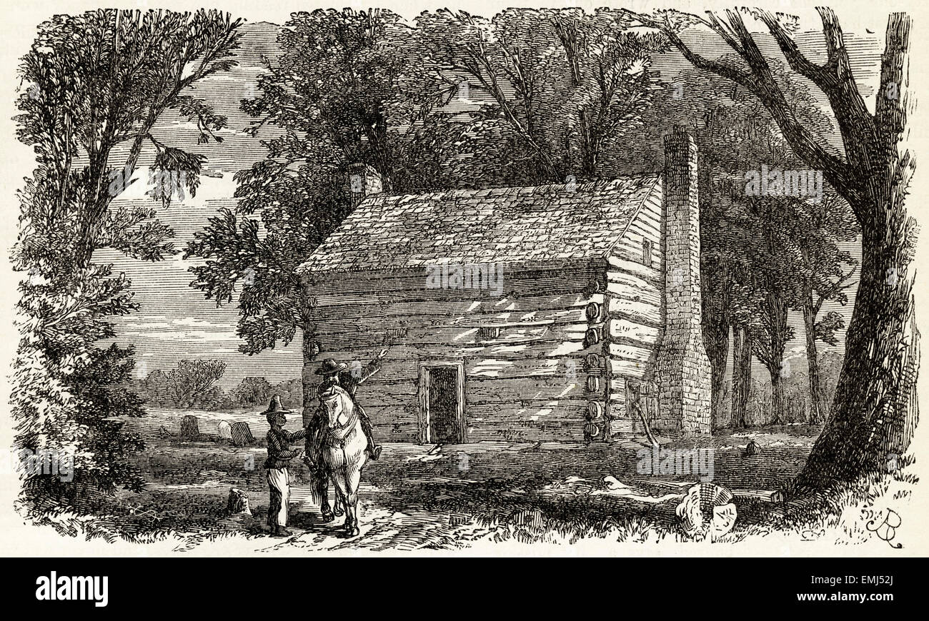 Backwoods church in Virginia USA. Victorian woodcut engraving dated ...