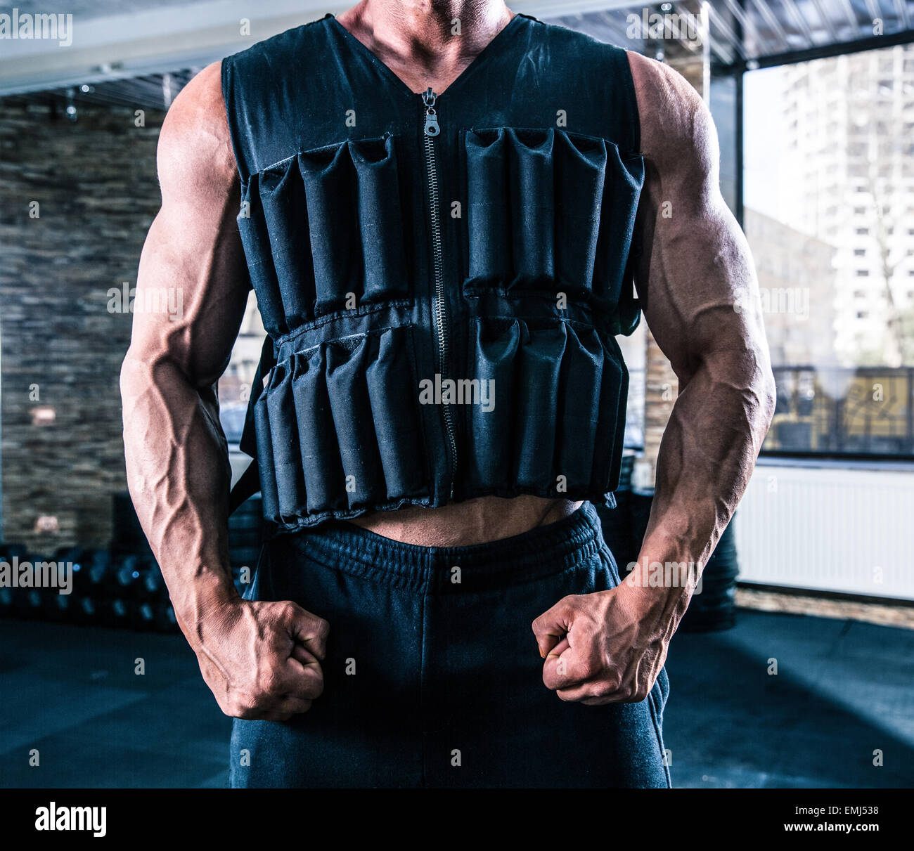 Closeup image of a man wearing in weighting cloth in gym Stock Photo ...