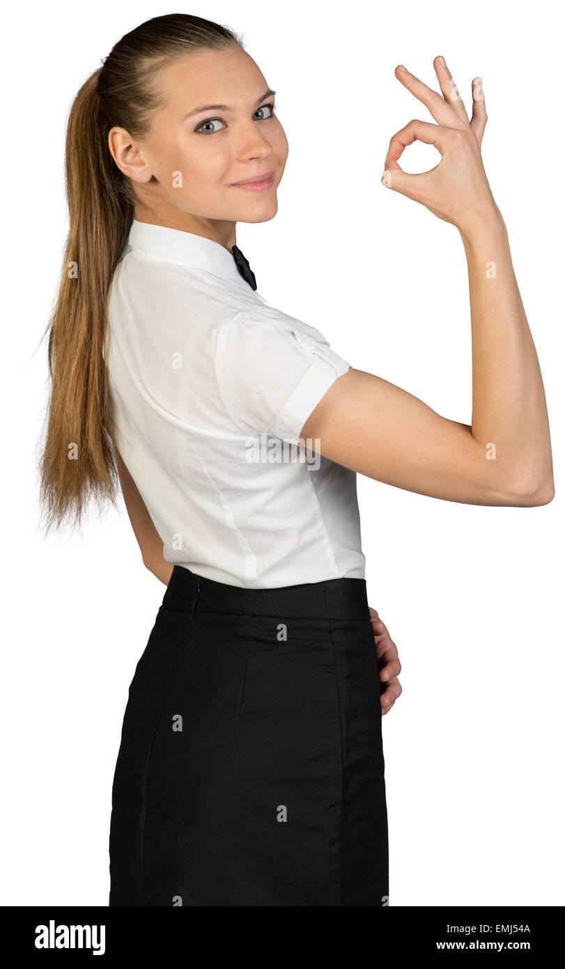 Back view of young waitress with smile Stock Photo - Alamy