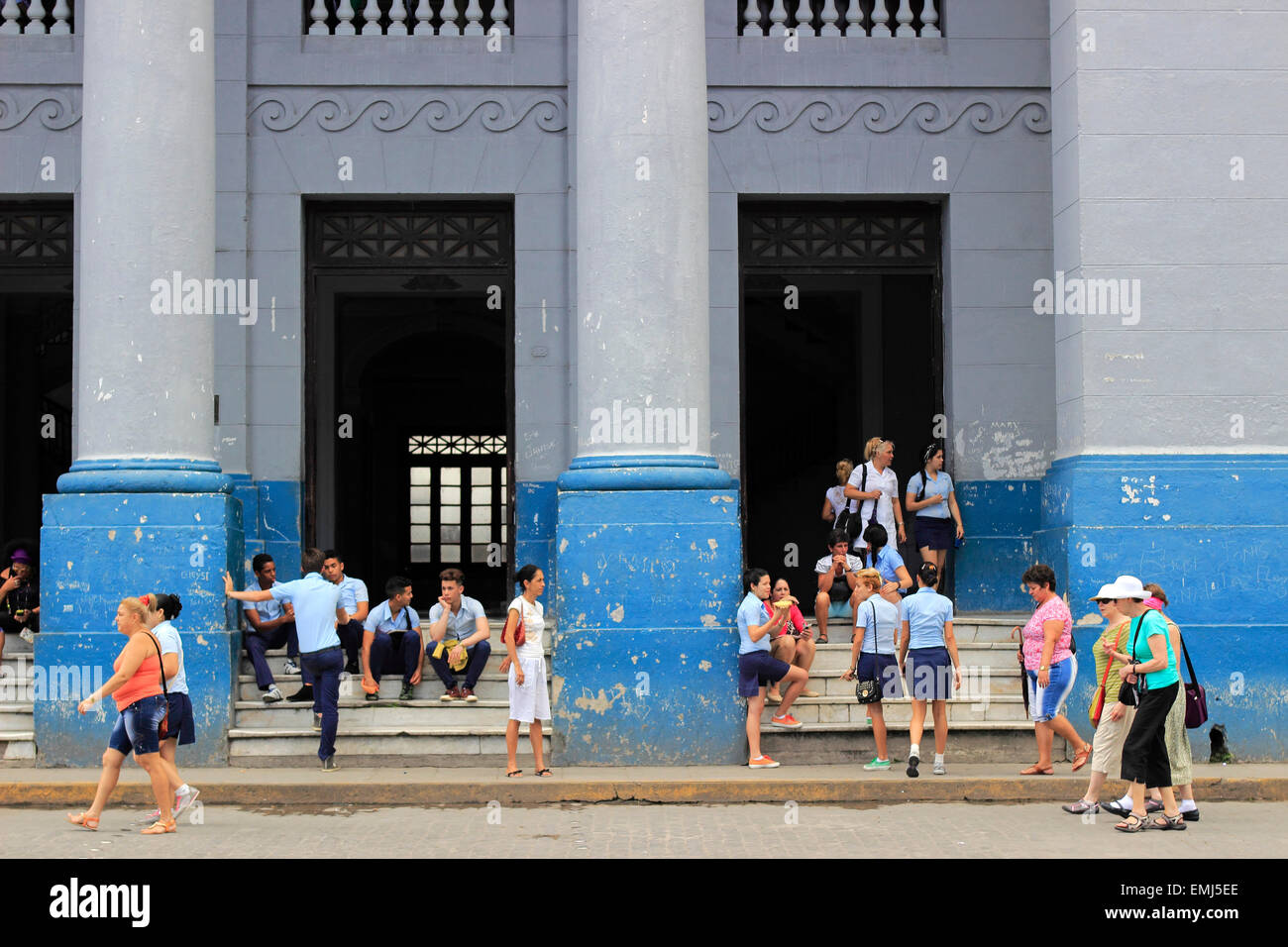 Cuban students in school uniforms on lunch break at school Santa Clara ...