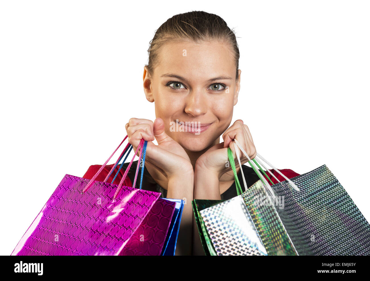 Woman looking up left smile hi-res stock photography and images - Alamy
