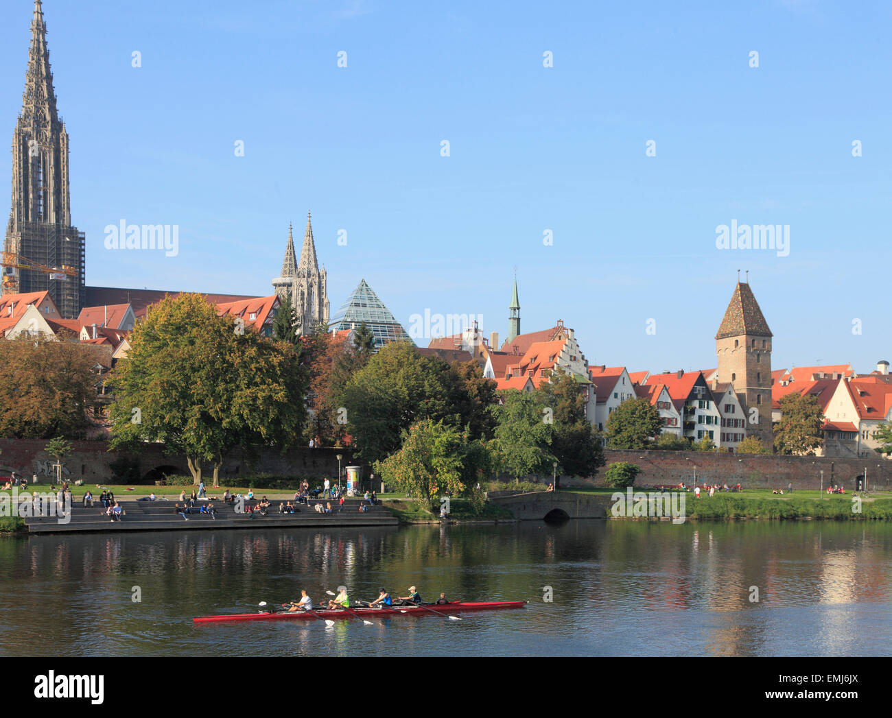Germany Baden-Württemberg Ulm skyline Danube River people Stock Photo ...