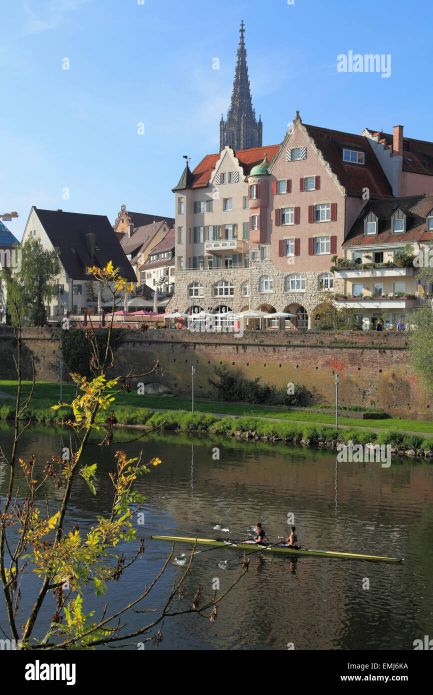 Germany Baden-Württemberg Ulm skyline Danube River people Stock Photo ...