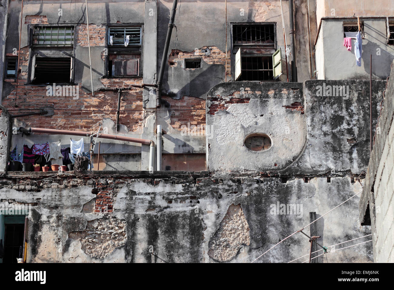 Decaying residential building facades Old Town Habana Vieja Havana Cuba ...