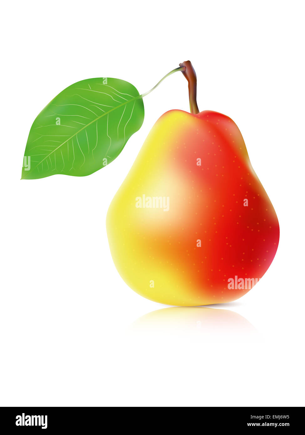 Realistic ripe yellow red pear with green leaf Stock Photo - Alamy