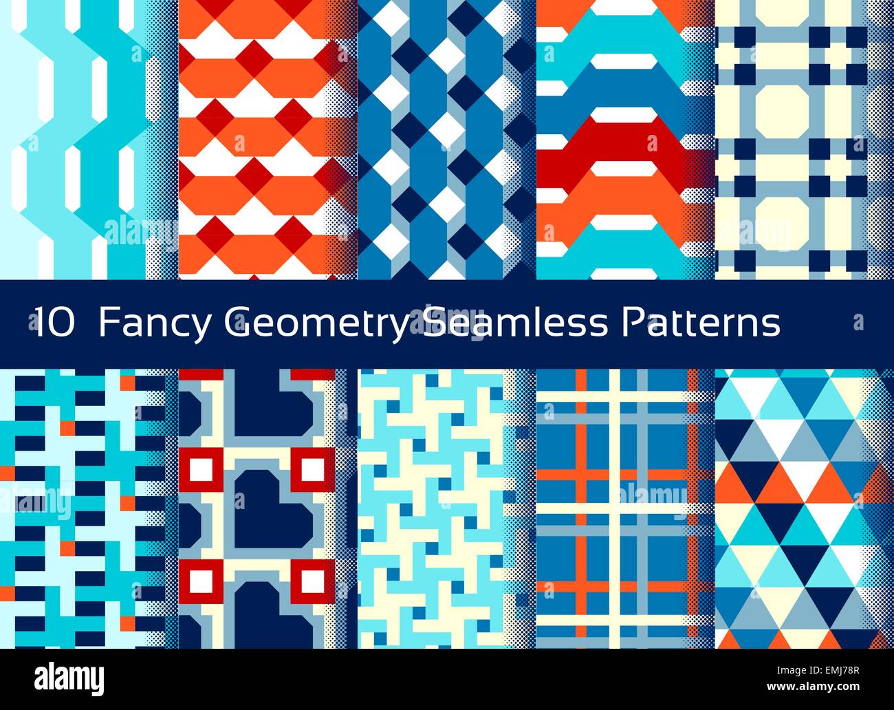Geometric seamless pattern background. Set of 10 abstract motifs ...