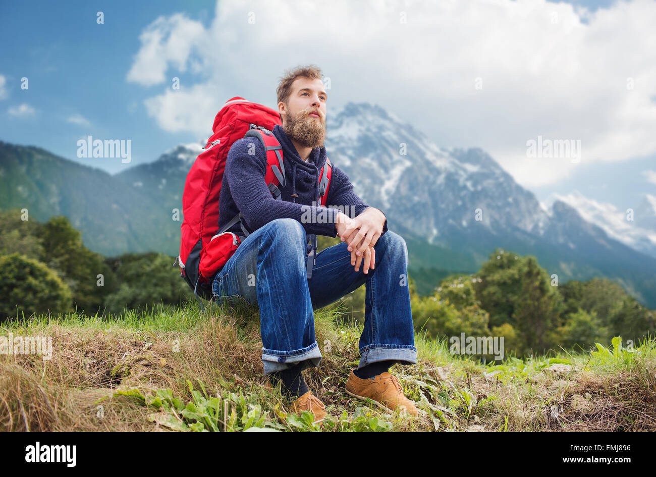 man with backpack hiking Stock Photo - Alamy