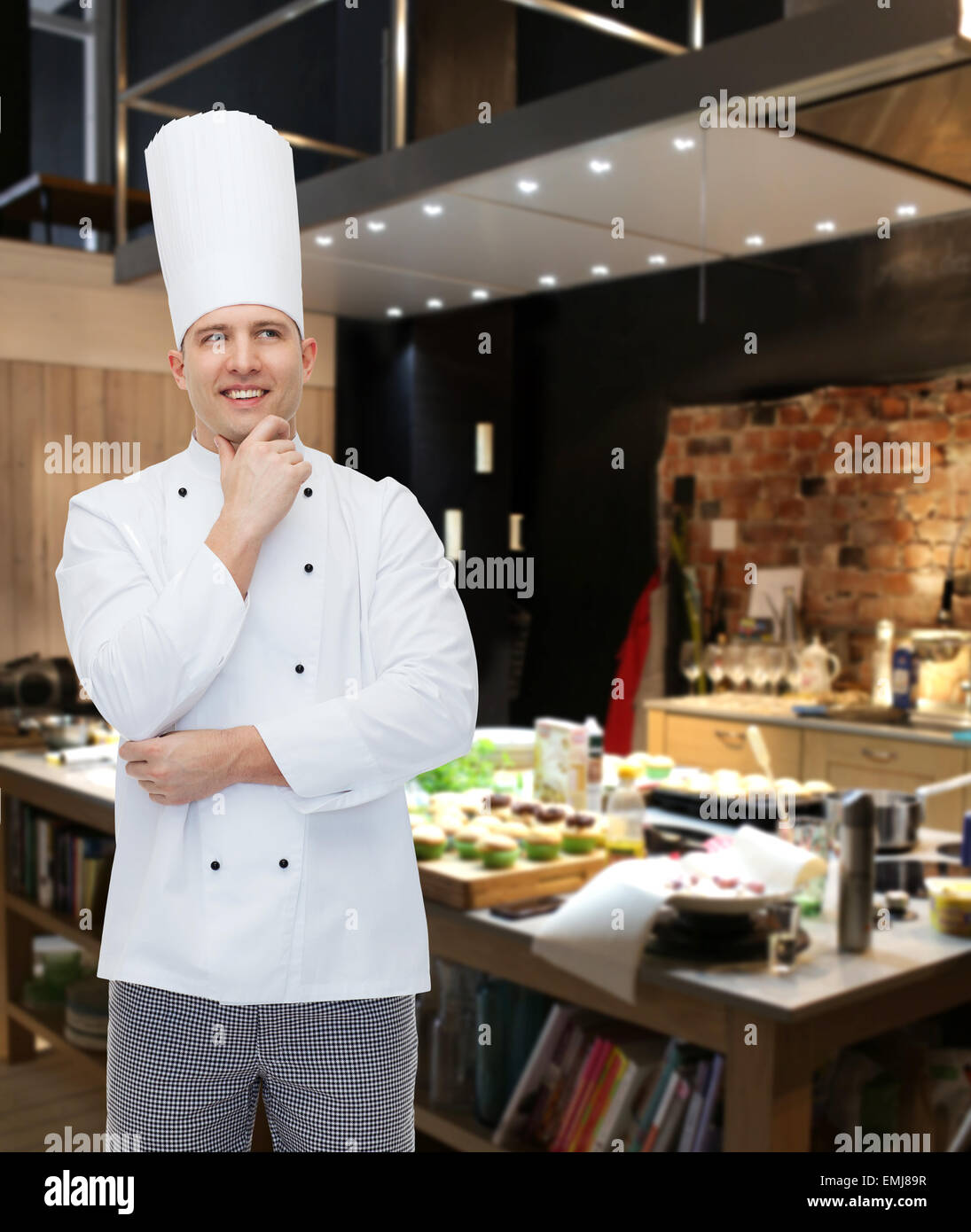 happy male chef cook thinking Stock Photo - Alamy