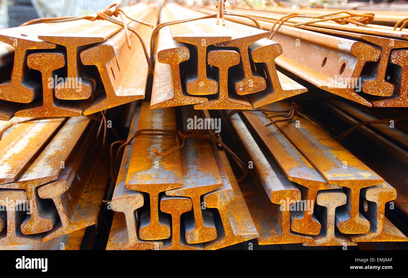 The piles of rail on a close view Stock Photo - Alamy