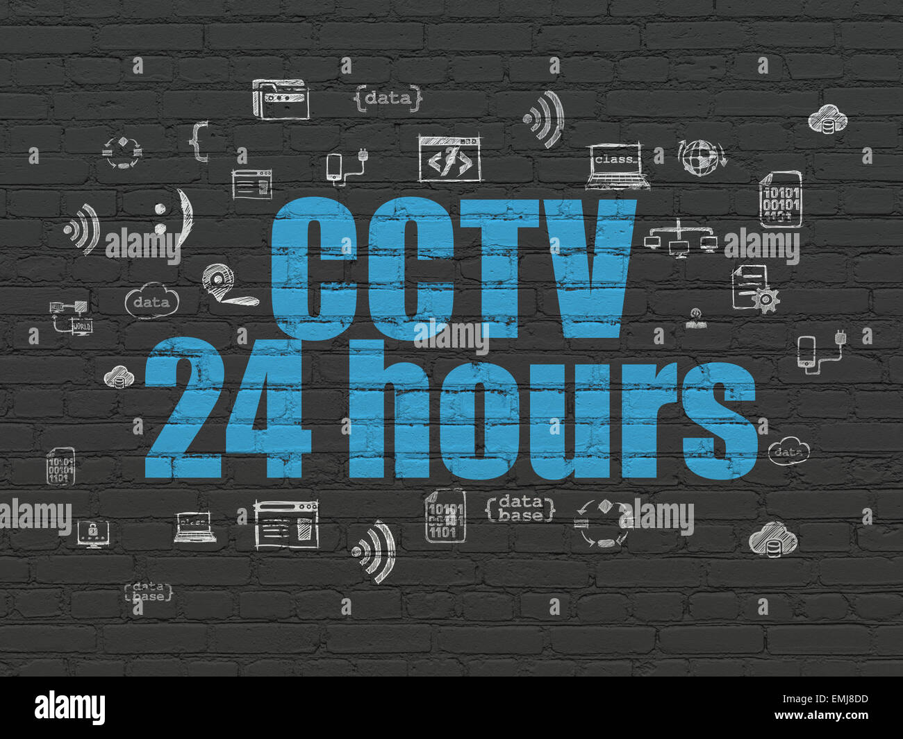 Safety concept: CCTV 24 hours on wall background Stock Photo - Alamy