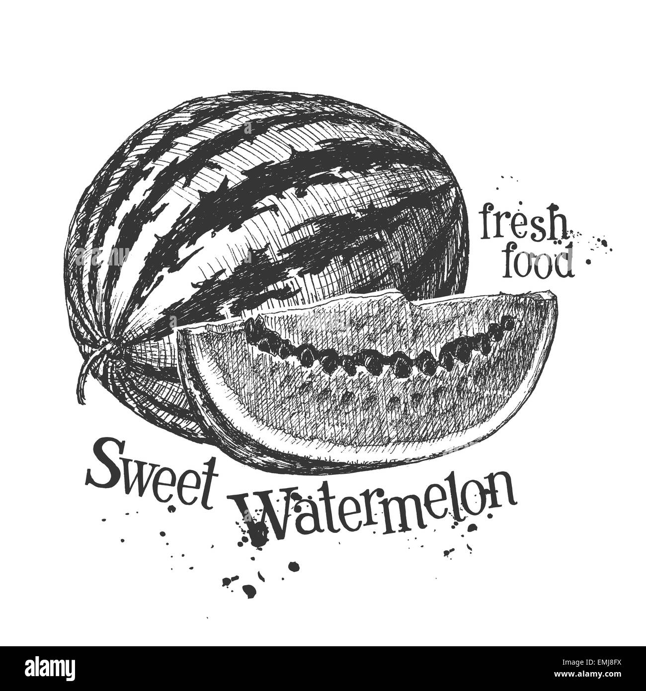 Slice juicy watermelon on Black and White Stock Photos & Images - Alamy