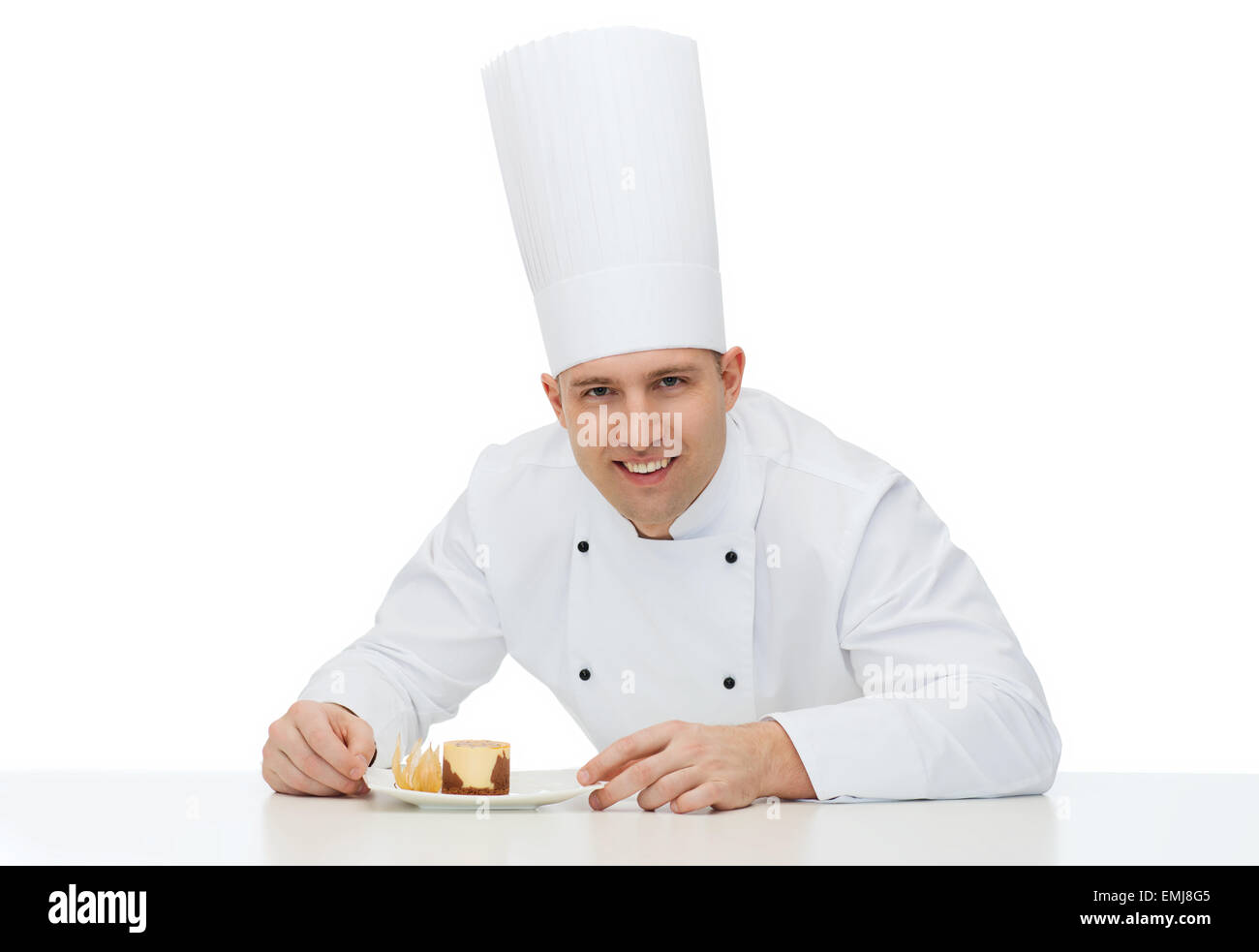 happy male chef cook with dessert Stock Photo - Alamy