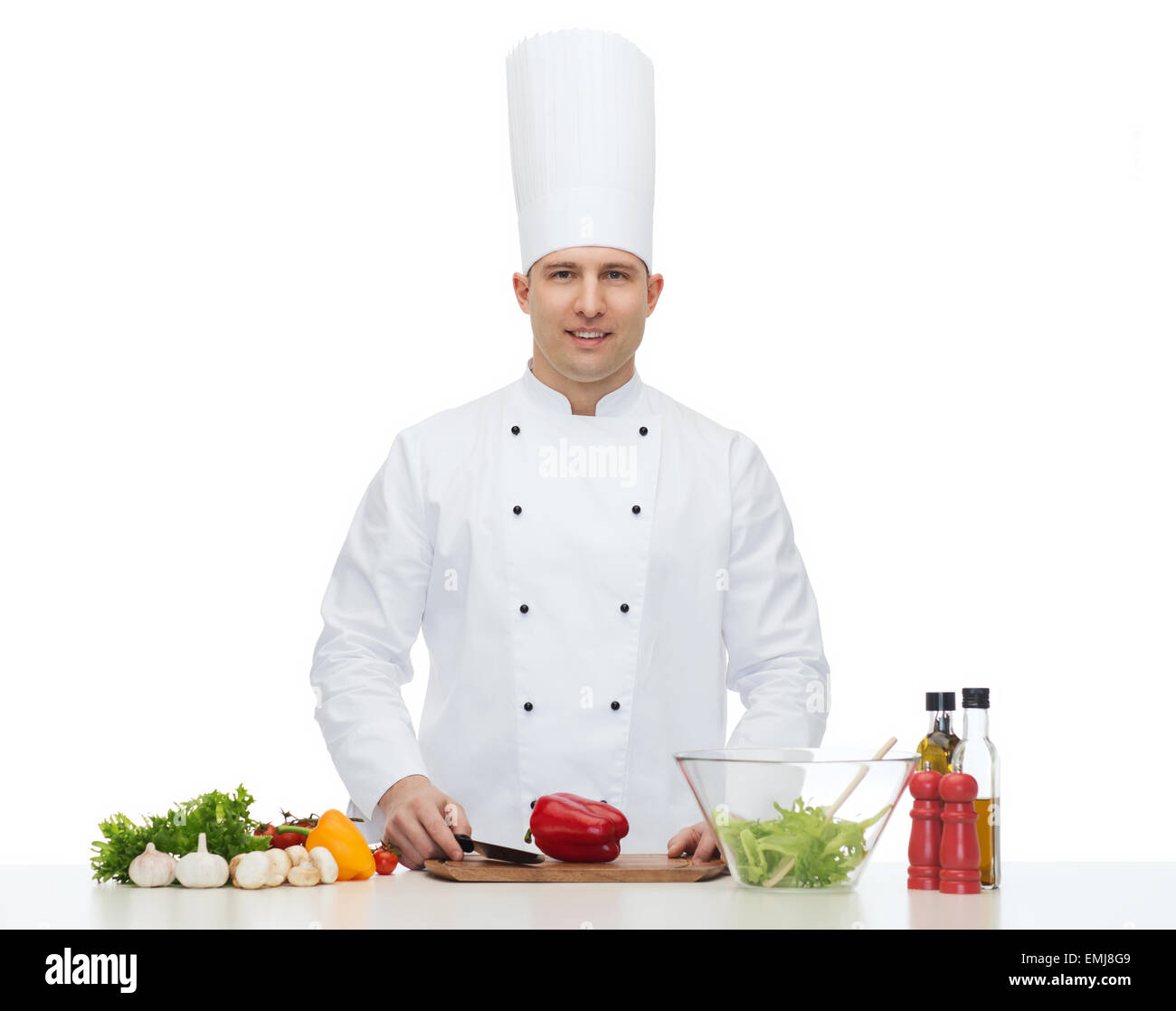 happy male chef cook cooking food Stock Photo - Alamy