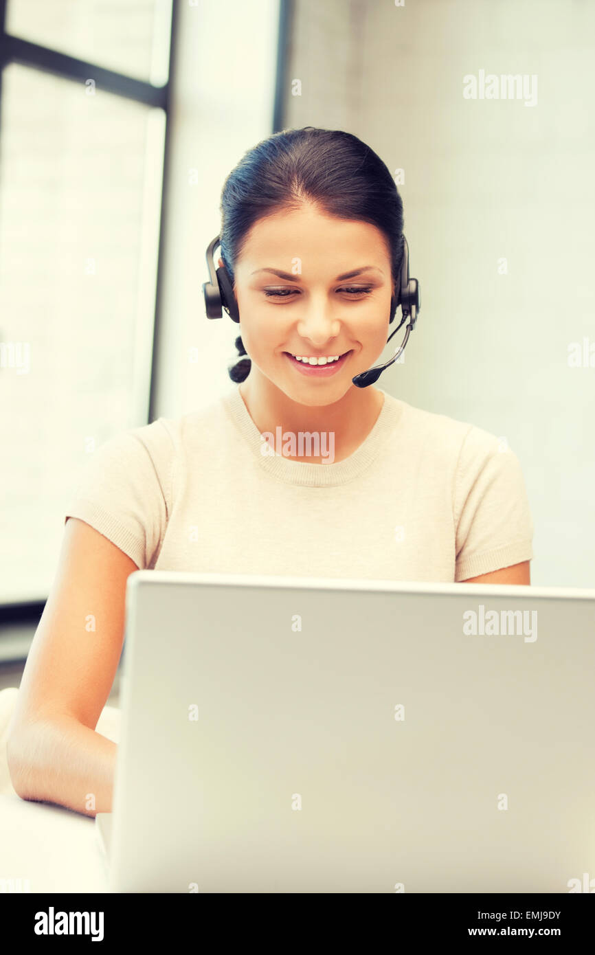 helpline operator with laptop computer Stock Photo - Alamy