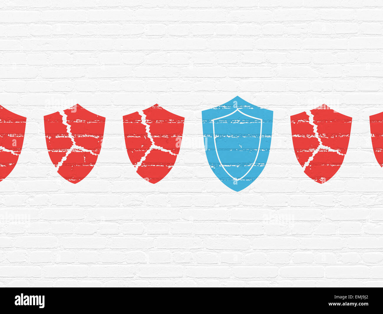 Privacy concept: shield icon on wall background Stock Photo - Alamy