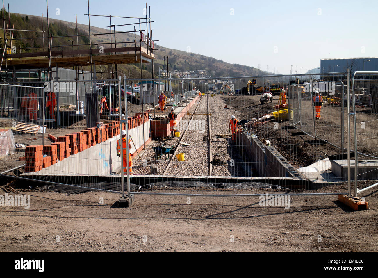 Ebbw Vale Town railway station construction, Blaenau Gwent, Wales, UK ...