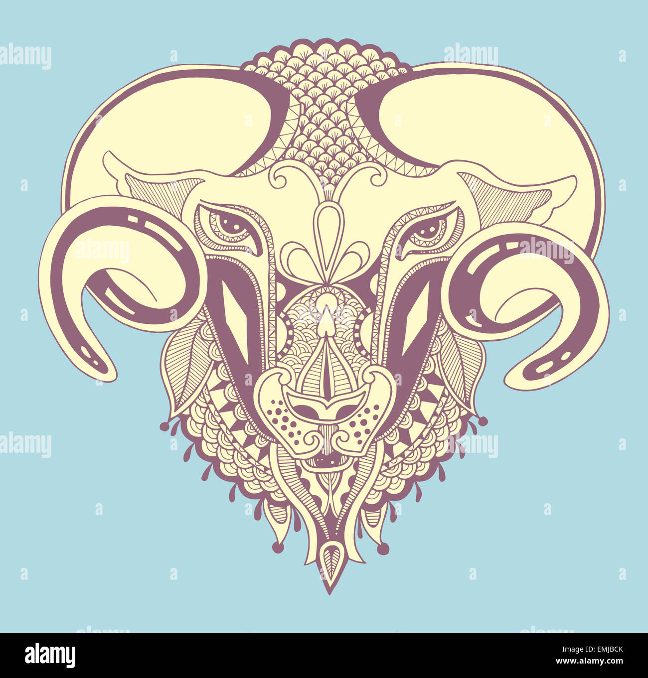 original sketch of head goat, decorative drawing in ethnic style Stock ...