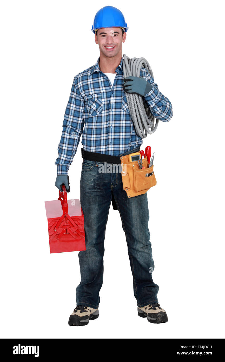 Portrait of a tradesman with his tools Stock Photo - Alamy