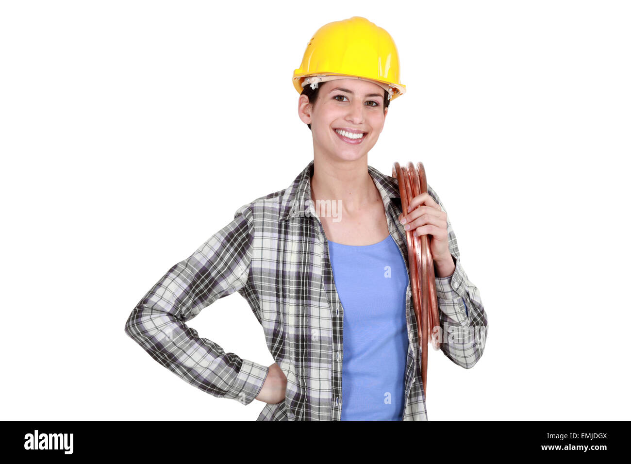 Female laborer on white background Stock Photo - Alamy