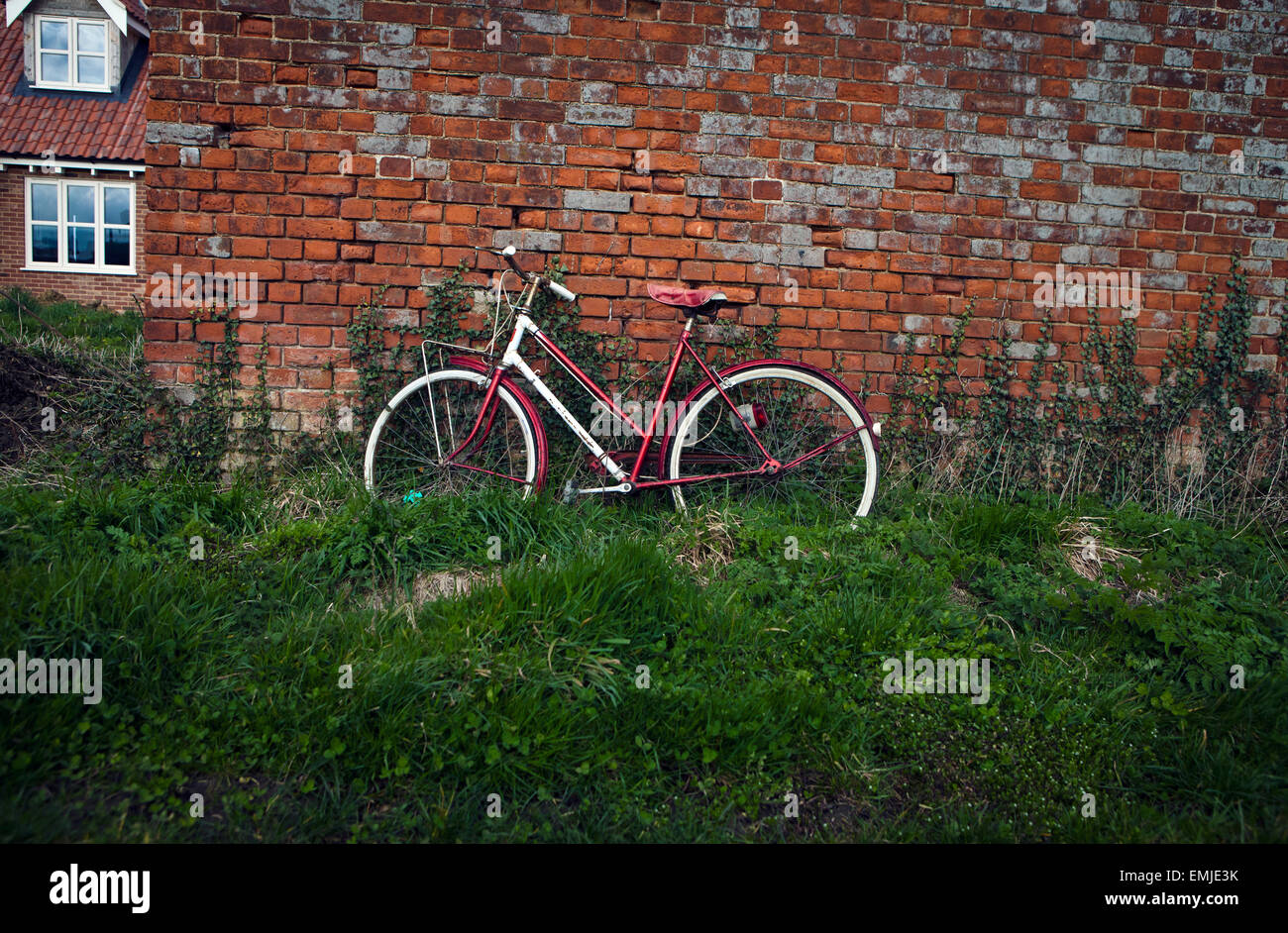 Abandoned cycle left against shed or outbuilding hi-res stock ...