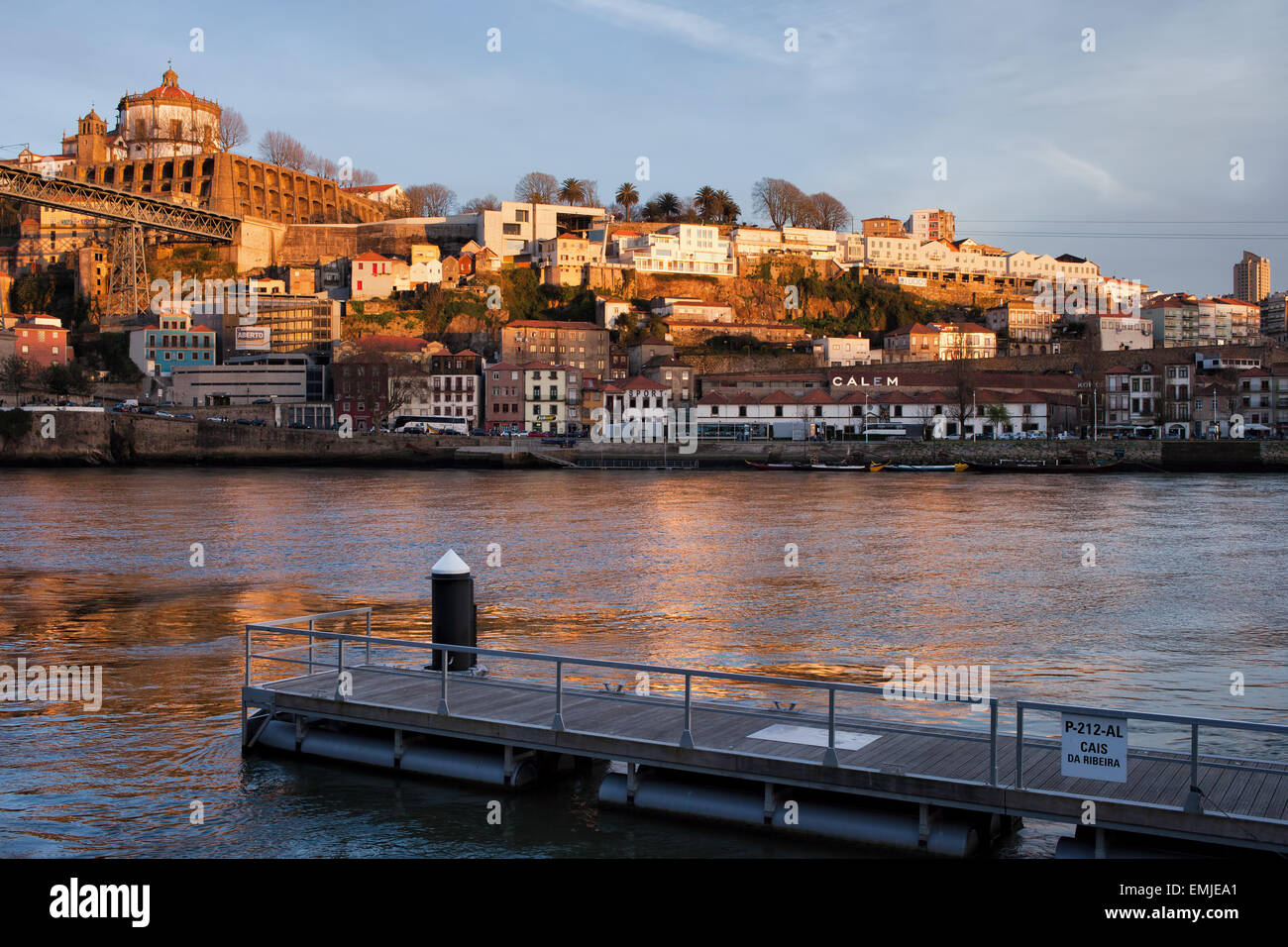 City of Vila Nova de Gaia in Portugal at sunset, view from Porto side ...