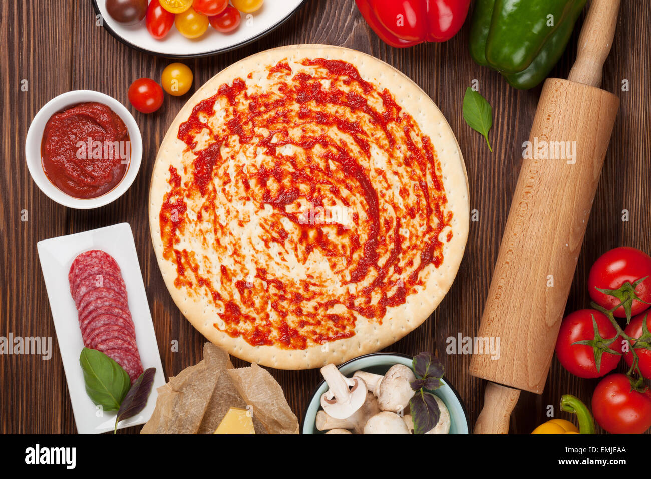 Pizza cooking ingredients. Top view with copy space Stock Photo - Alamy