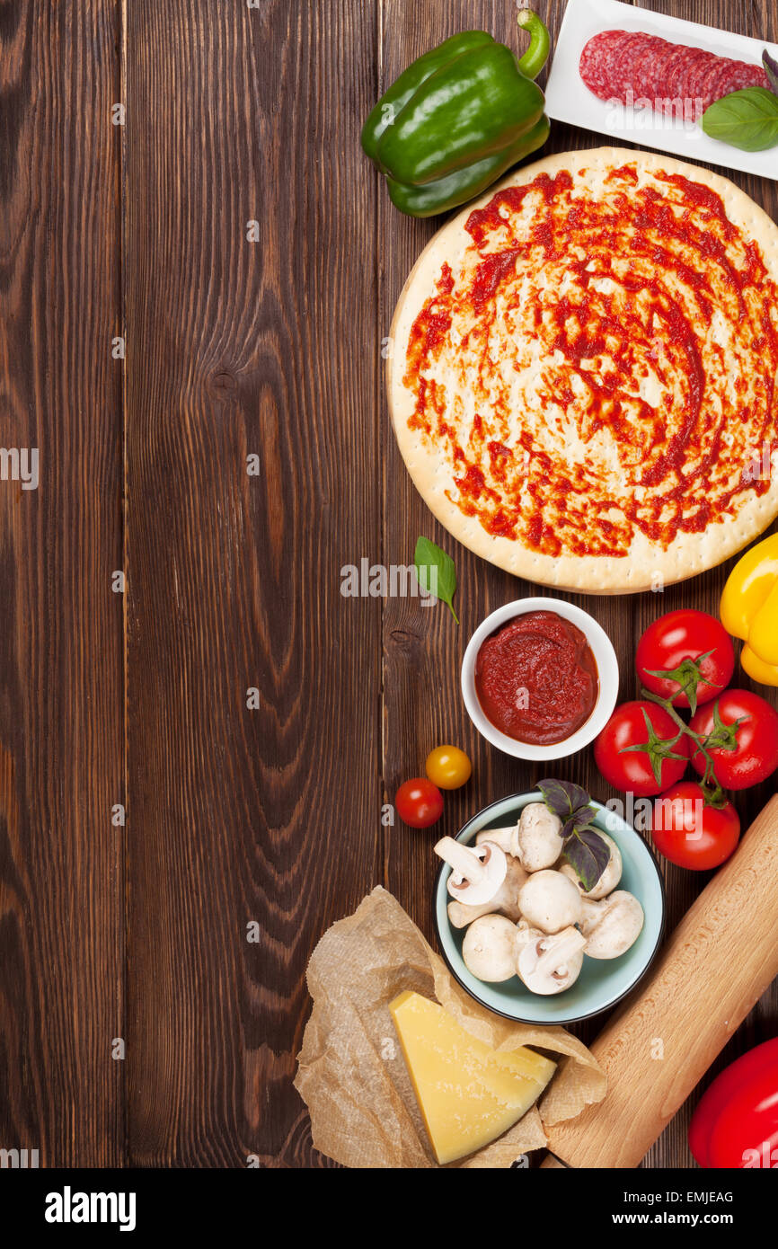Pizza cooking ingredients. Top view with copy space Stock Photo - Alamy