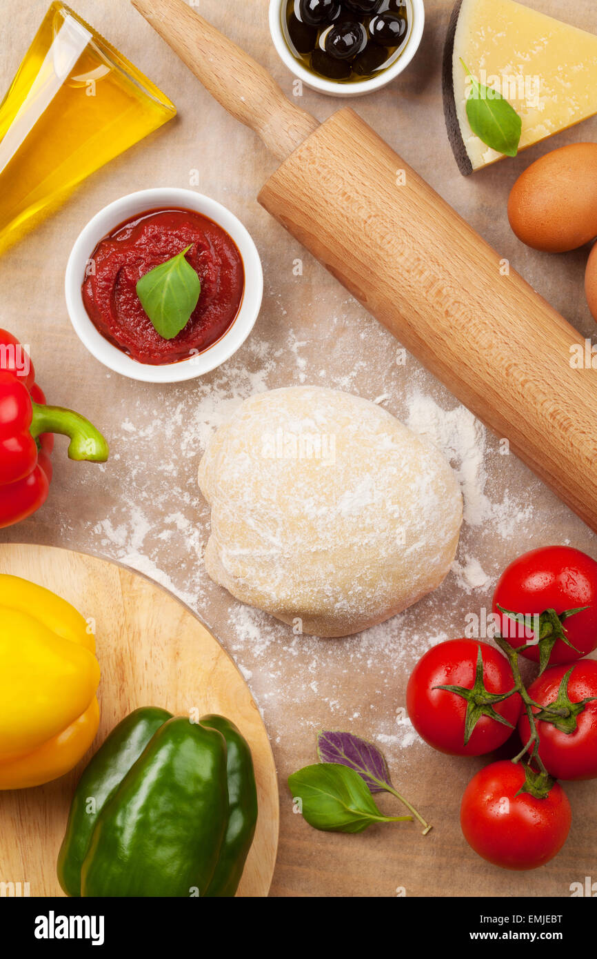 Pizza cooking ingredients. Top view Stock Photo - Alamy