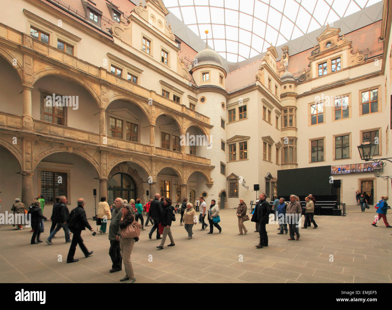 Germany, Saxony, Dresden, Castle, courtyard, museum, entrance, people ...