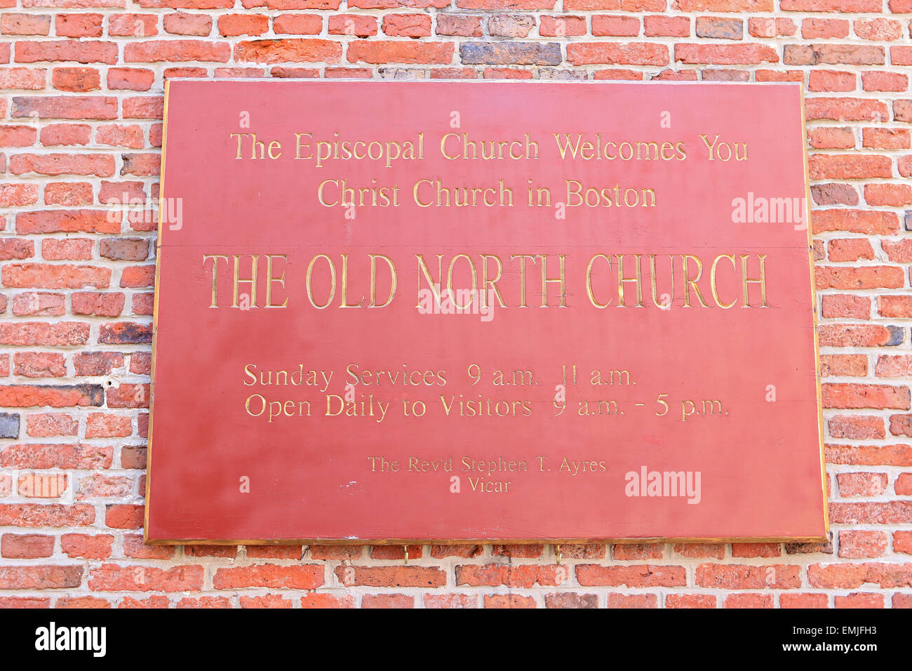 Boston Freedom Trail landmark the Old North Church sign plaque. Boston ...