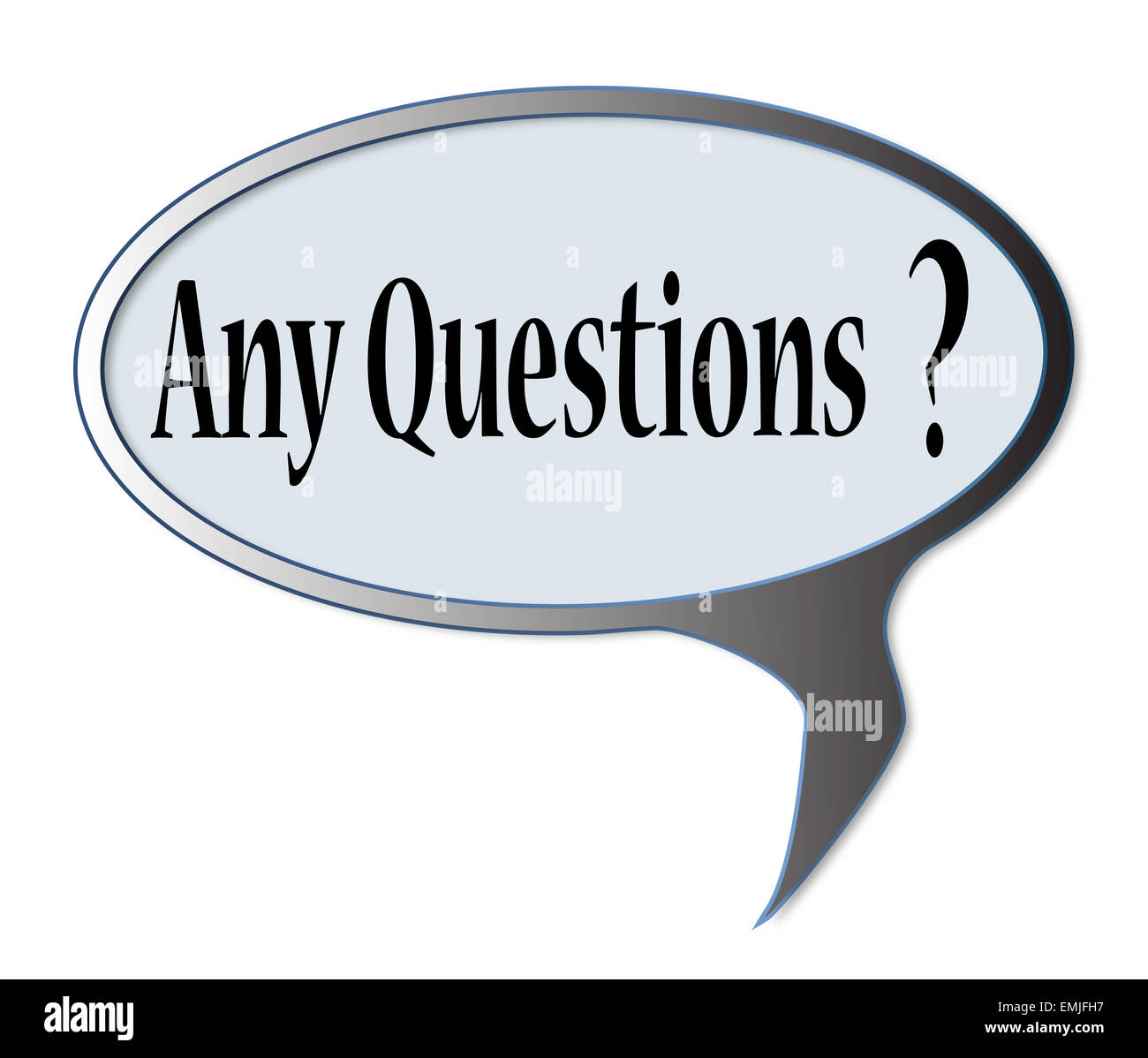 Any questions speech bubble over a white background Stock Photo - Alamy