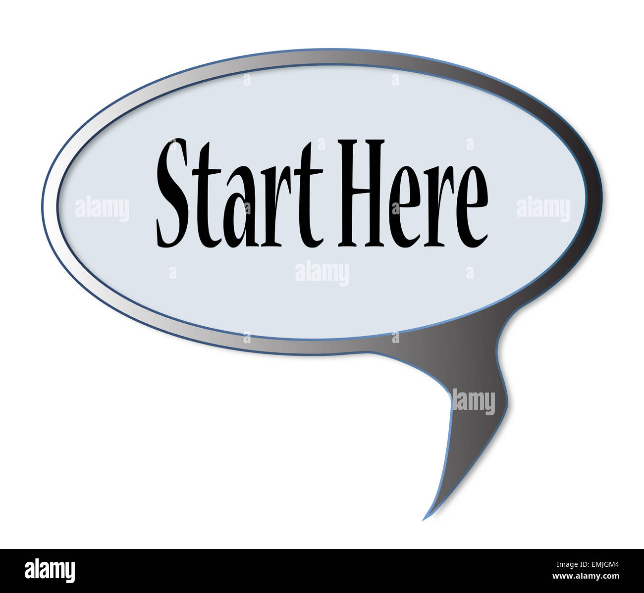 Start here speech bubble over a white background Stock Photo - Alamy