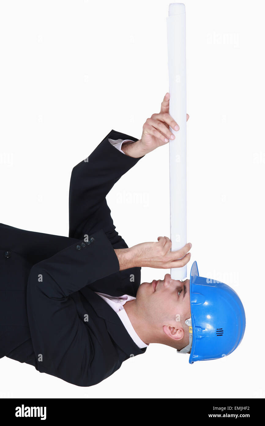 Architect looking through rolled-up plans Stock Photo - Alamy