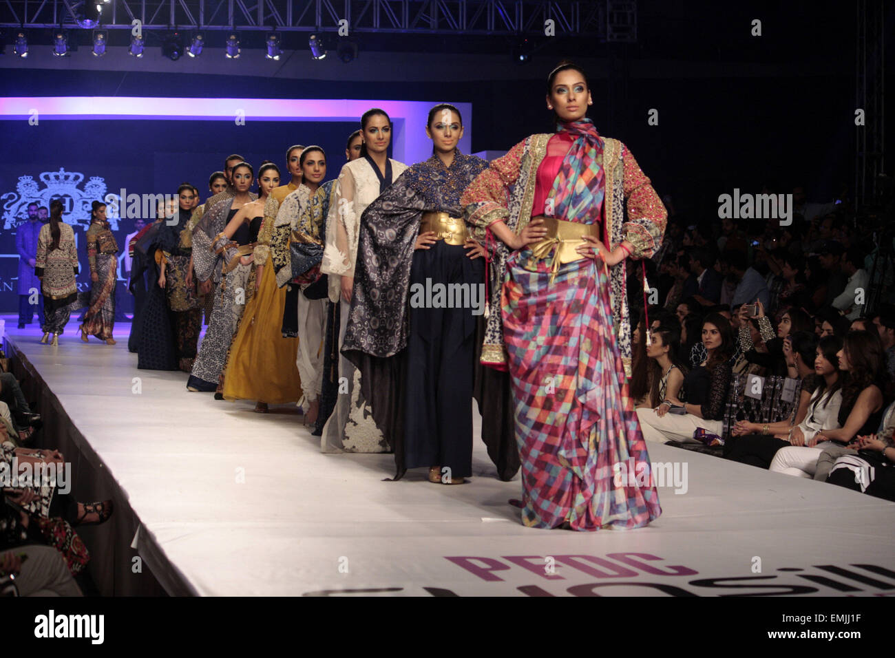 Lahore. 21st Apr, 2015. Model present creations by designer HSY during ...