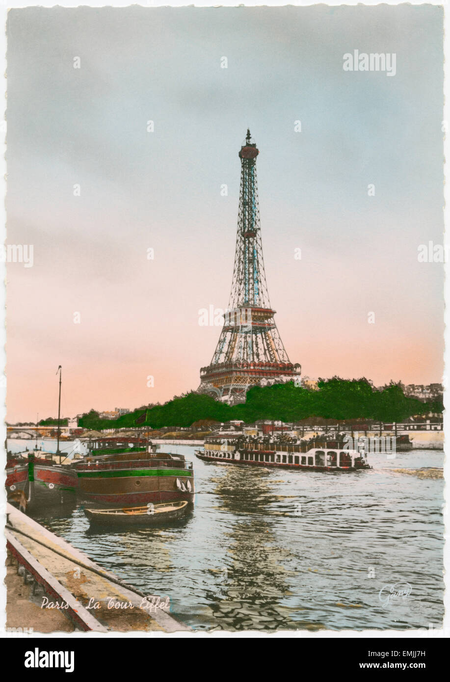 Eiffel Tower, Paris, France, Hand-Colored Postcard, circa 1930 Stock ...